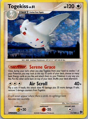 Pokemon TCG Togekiss 11/106 Holographic Rare Great Encounters MP | eBay