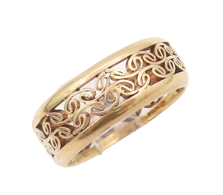 14K GOLD Vintage Ring Swirly Bent Wire Effect 360 Solid Carved Ring Sz ...