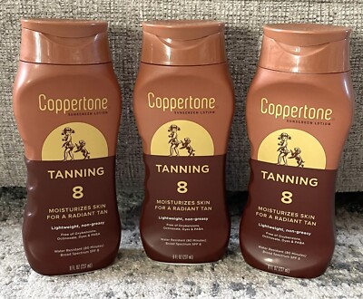 3 Pack Coppertone Tanning Sunscreen Lotion SPF 8 ☀️ 8oz. Bottles ☀️ Exp ...