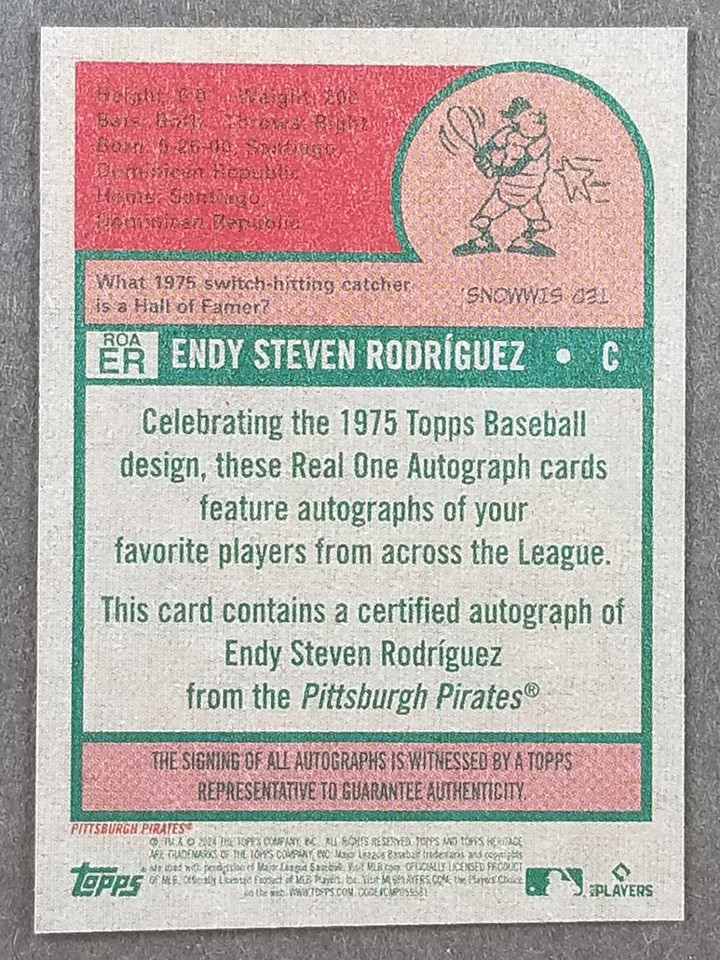 Endy Rodriguez 2024 Topps Heritage Auto Real One Autograph ROA-ER ...