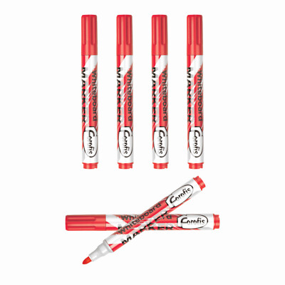 6 Pack Whiteboard Flipchart Drywipe Marker Pens Red Pen Bullet Tip ...