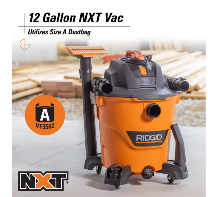 Ridgid 12 Gallon 5.0 Peak HP NXT Shop Vacuum Wet Dry Vac with General ...