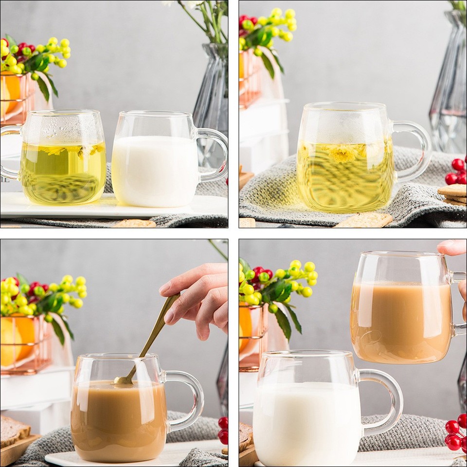 350ml Transparent Glass Milk Cup Water Mug for Coffee Juice Tea | eBay ...