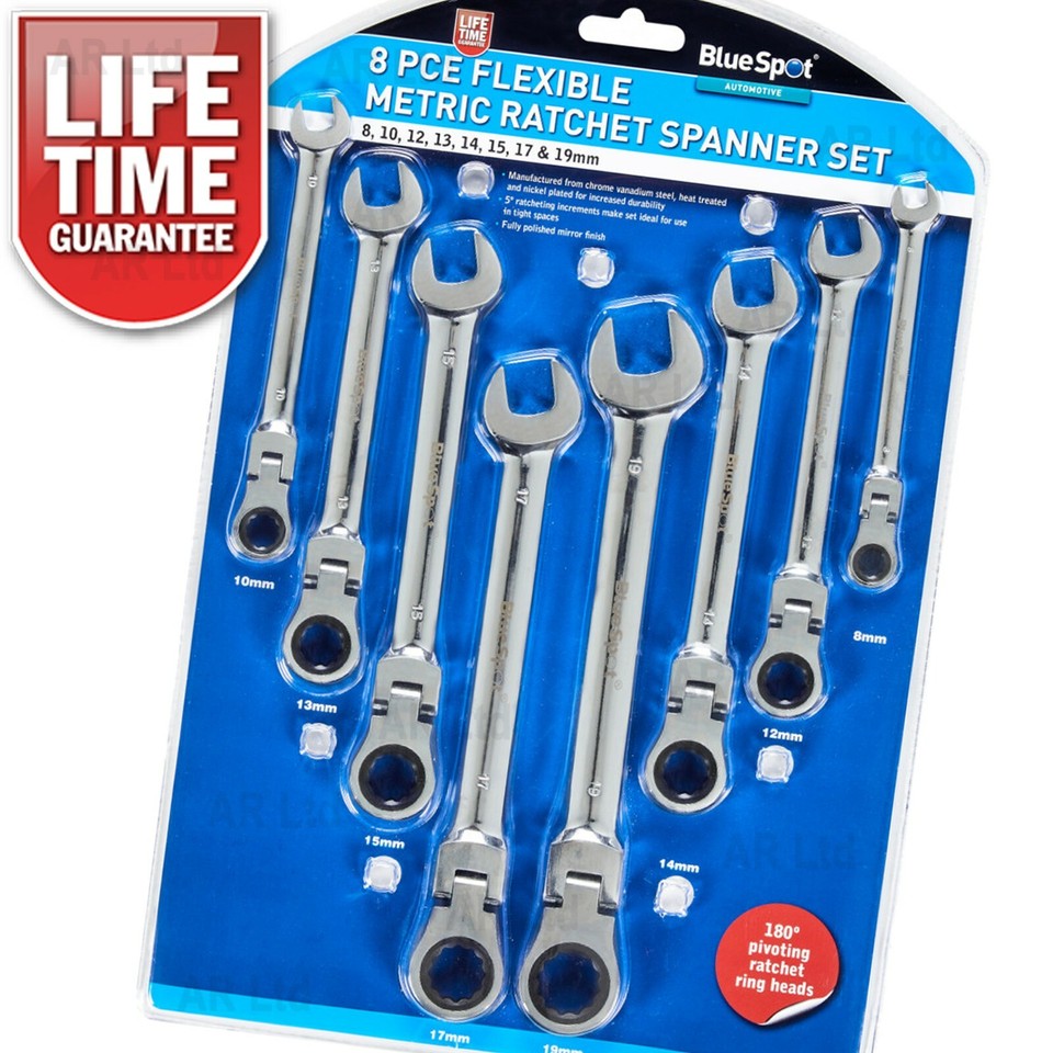 8pc Metric Ratchet Flexible Spanner Set 8-19mm Combination Flexi Wrench ...