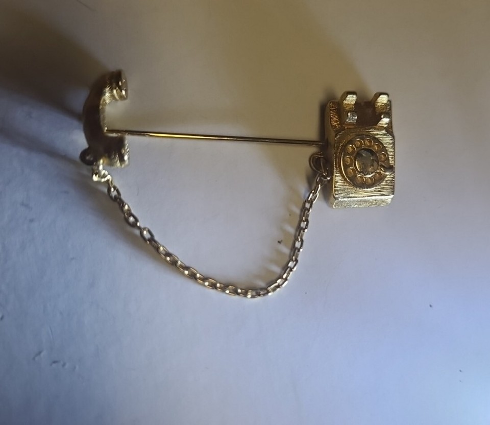 Vtg 1970s Avon Telephone Brooch Stick Pin Rotary Phone Brushed Gold ...
