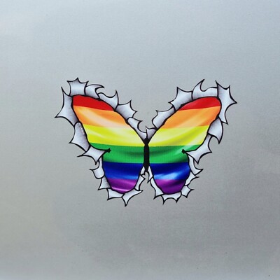 LGBT Gay Pride Flag Butterfly Ripped Metal Vinyl Sticker Decal For Car ...