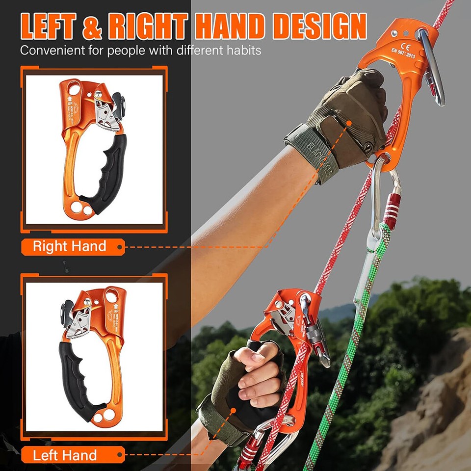 Hand Ascender Rock Climbing Tree Arborist Rappelling Gear Rope L/R 8 ...