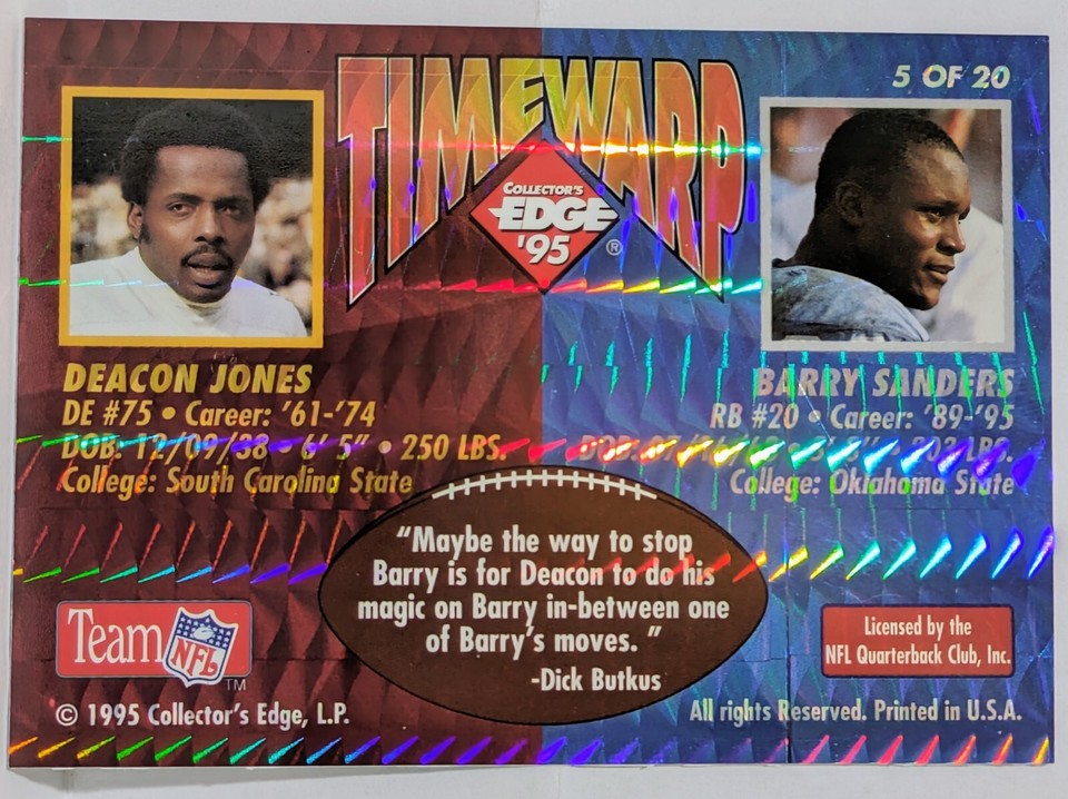 1995 Collector's Edge Black Label Time Warp Barry Sanders/Deacon Jones-Auto | eBay