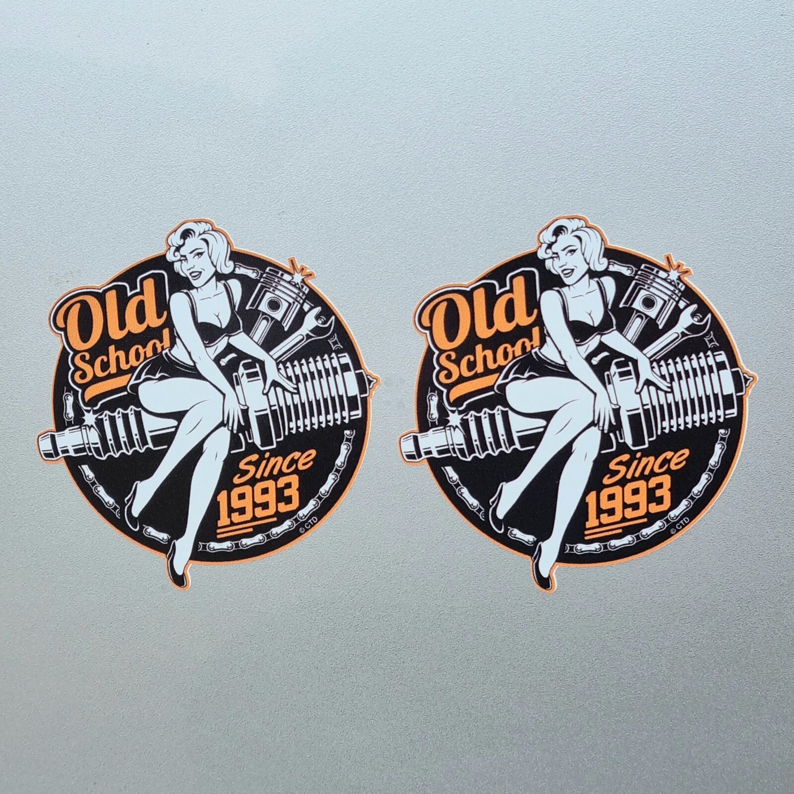 2x Small 1993 Old School Pinup Girl Mechanic Vinyl Sticker Decal ...