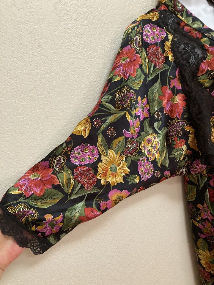 VTG M Vanity Fair SATIN FLORAL Peignoir Robe& Nightgown Negligee Set ...