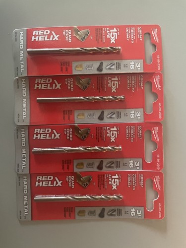 4 -MILWAUKEE 3/16 in. Cobalt Red Helix Drill Bit, Quad Edge Tip, Mdl ...