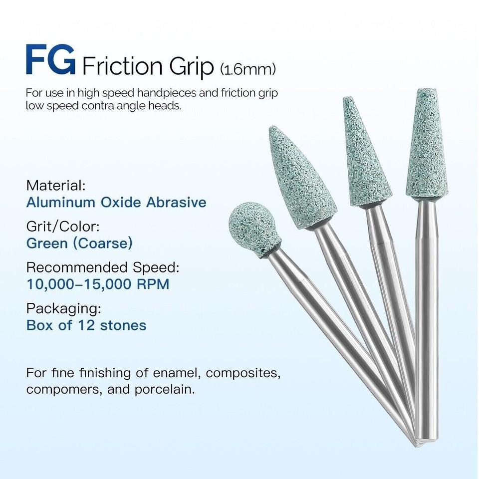 12 Pcs/Box Dental FG Flame Abrasive Polishing Finishing Mounted Green ...