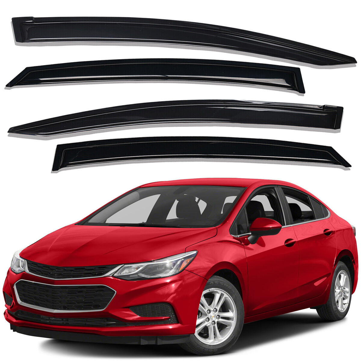 Tape-on Window Visors Sun Rain Guards for 2016-2019 Chevy Cruze Sedan ...
