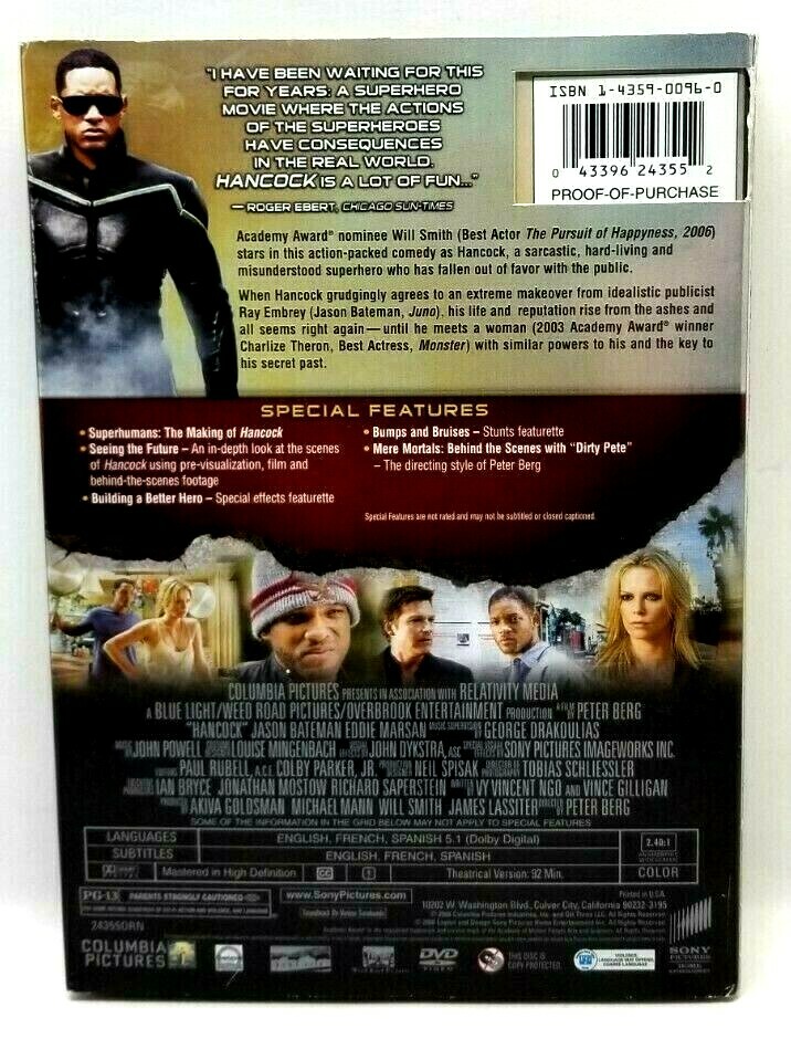 Hancock (DVD, 2008, Theatrical Edition) (L52) 43396243552| eBay