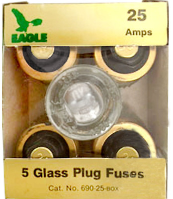 VINTAGE Eagle 25 Amp "OK" Glass Plug Fuses # 690 | eBay