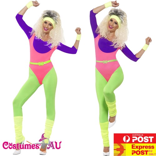 Womens 80s 1980s Aerobics Workout Costume Retro Gym Work Out Physical ...