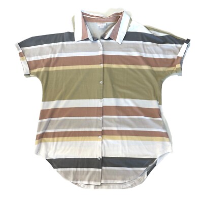 NWT LulaRoe Medium Charlie Button Up Striped Shirt | eBay