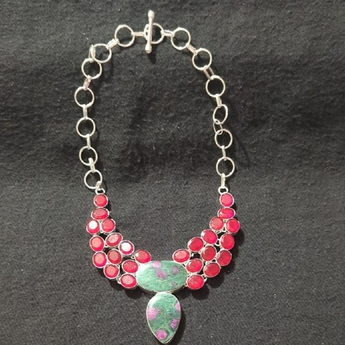 Silver Plated Green Pink Ruby Zoisite Gemstone Red Ruby Statement ...
