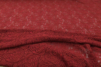 Embroidered Stretch Lace Apparel Fabric Sheer Rose Floral Ruby Red ...