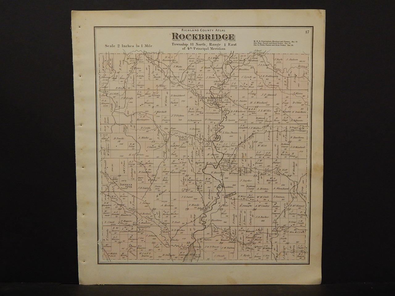 Wisconsin Richland County Map Rockbridge Township 1874 K13#55 | eBay