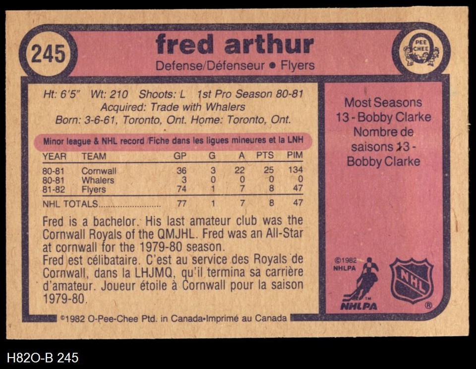 1982 O-Pee-Chee #245 Fred Arthur Flyers 8 - NM/MT | eBay