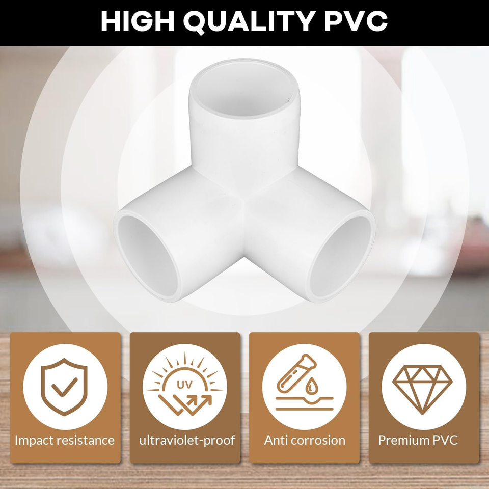 12-Pack 3 Way PVC Fittings 3/4 Inch, Furniture Grade PVC Pipe Connector ...