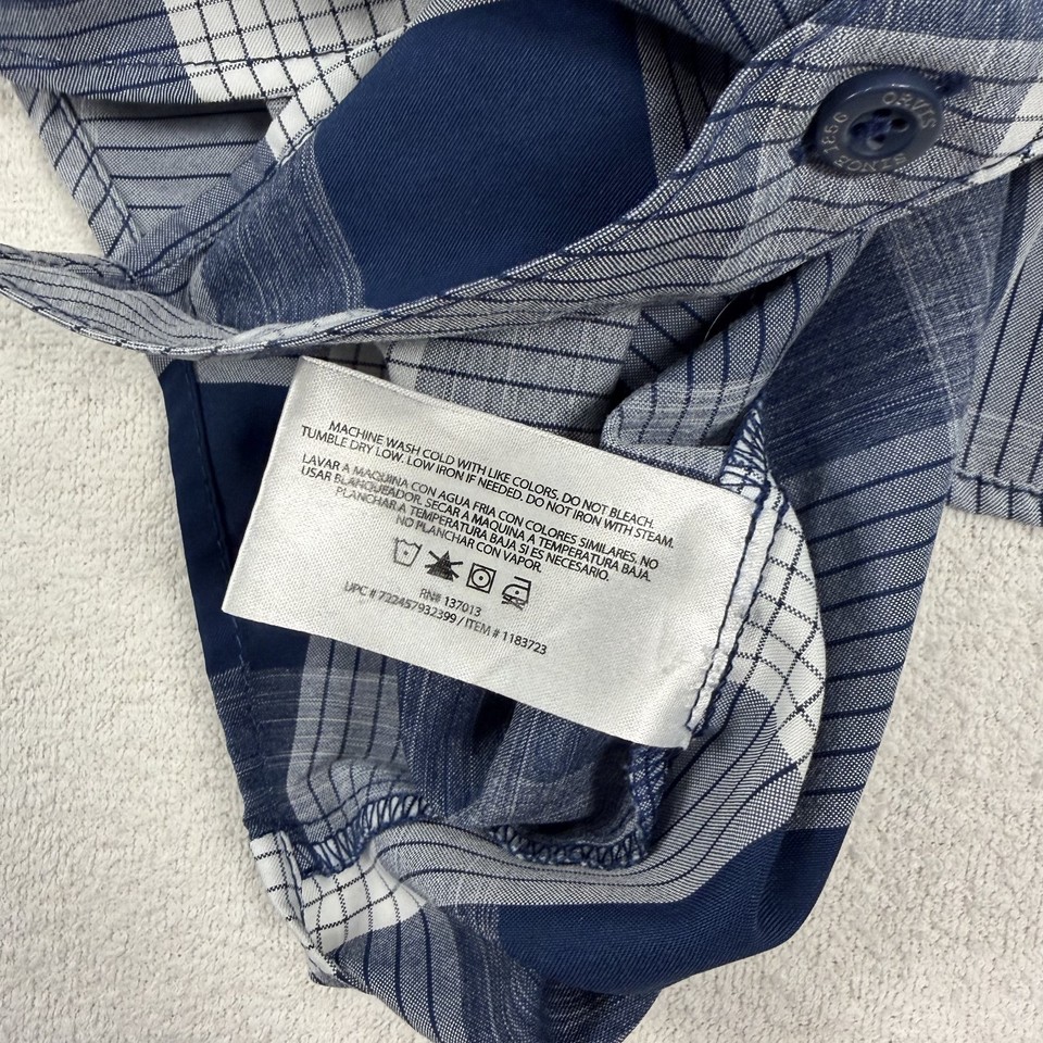 Orvis Men's Short Sleeve Woven Tech Shirt L Blue Plaid Logo Pockets ...