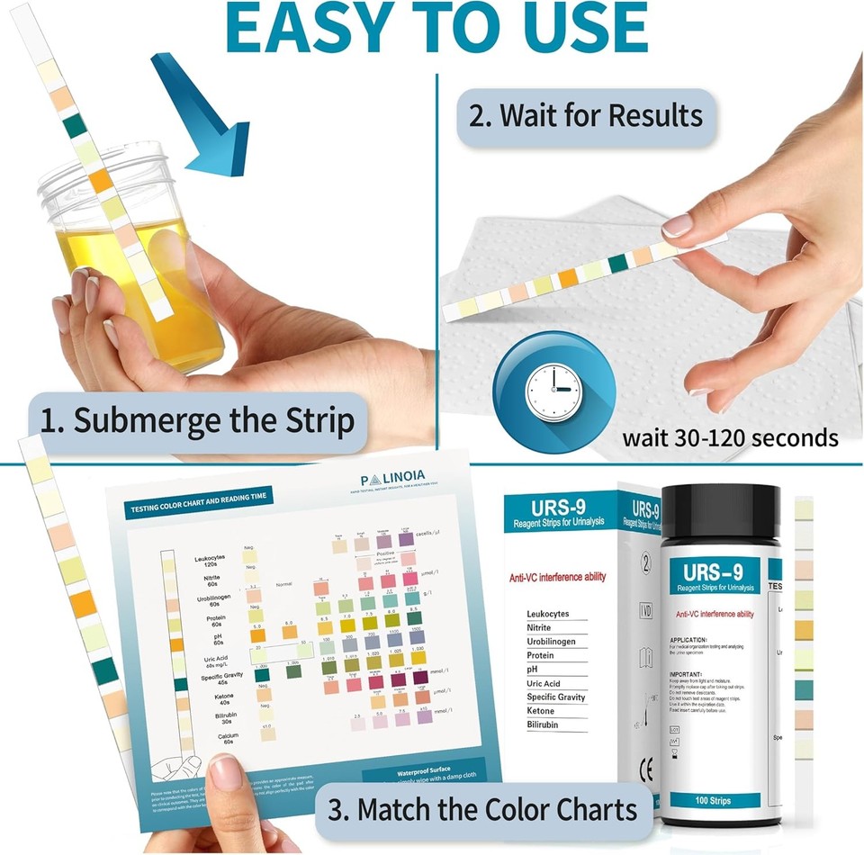 Home Use URS 9-in-1 Urine Test Strips 9 Parameters Testing for Body ...