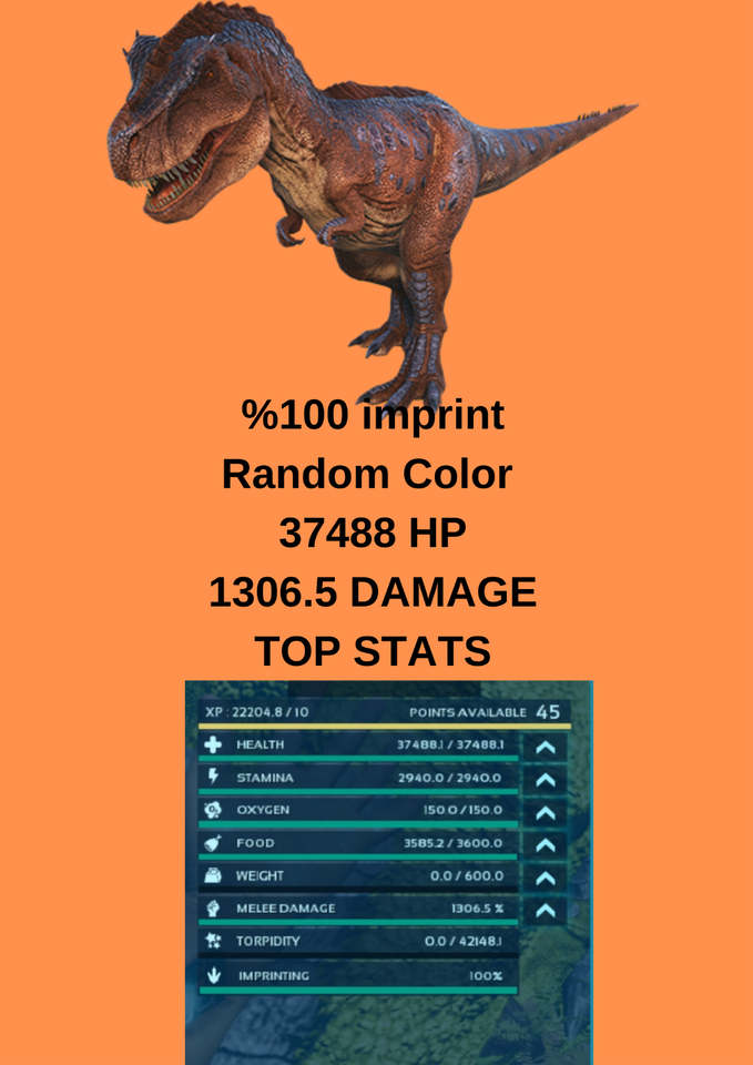 37488 HP 1306 DMG REX %100 imprint & EGGS Ark Survival Ascended ...