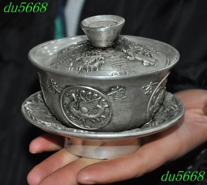 China Ancient Tibetan silver Four great god beast Wine vessel Goblet ...