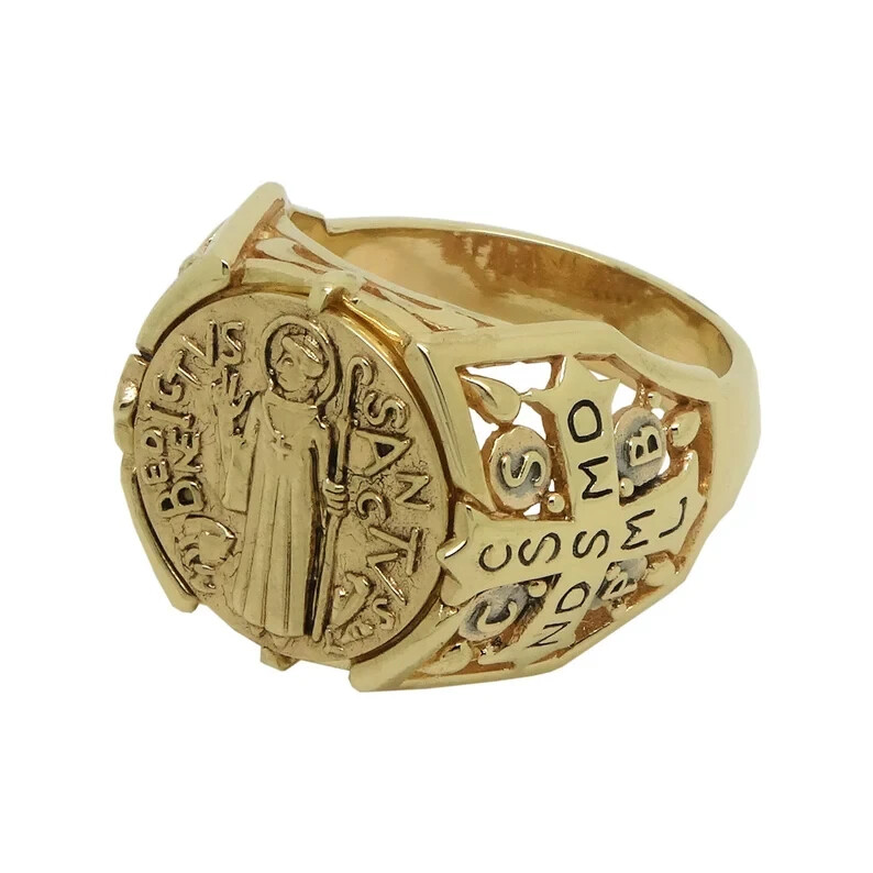 Solid Gold 14k or 10K Saint Benedict Coin Men's Ring Exorcism Demon ...