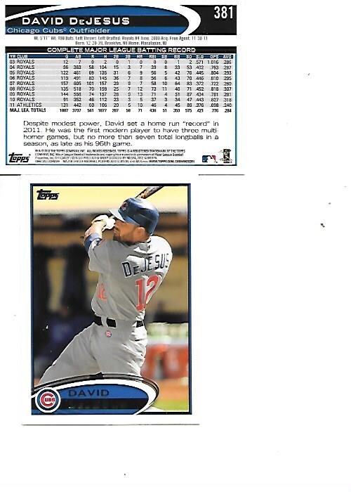 David DeJesus 2012 Topps Baseball Card #381 BOGO FREE Chicago Cubs | eBay