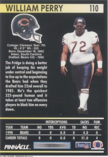 1991 Pinnacle William Perry #110 for sale | eBay