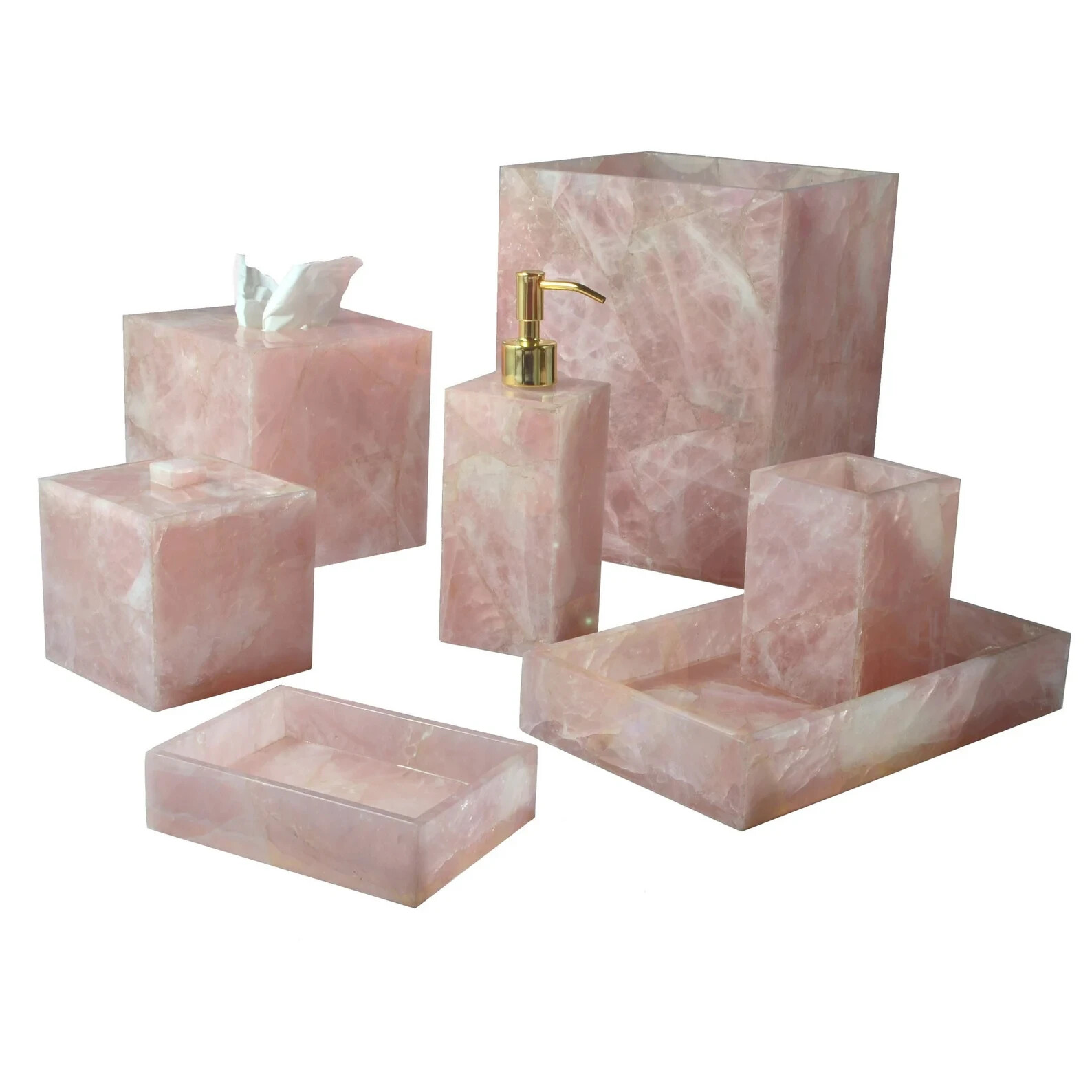 7 Pcs. Rose Quartz Bathroom Accessories / bathroom Vanity Set quartz ...