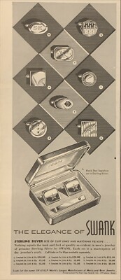 1956 Swank Sterling Silver Jewelry PRINT AD Cuff Links Tie Clips ...