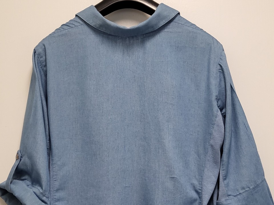 Always Indigo Shirt Womens 2X Button Up Blouse Roll Tab Sleeve Chambray ...