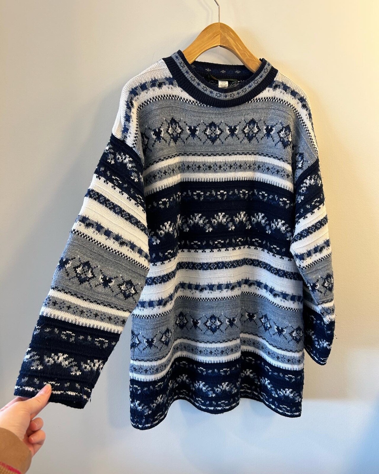 Vintage Dana Scott Blue & White Grandpa Sweater Size L - Gem