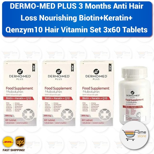 Dermomed PLUS 3 Months Anti Hair Loss Biotin+Q10 Hair Vitamin Set(3x60 ...