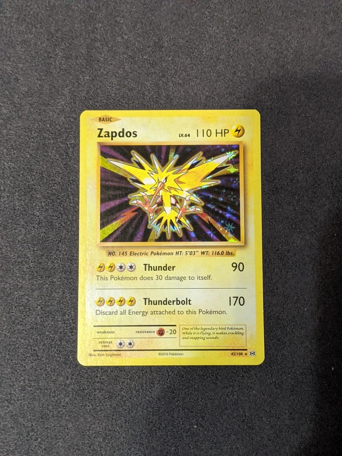 Zapdos - XY Evolutions Set - 42/108 - Holo Foil - Pokemon Card - EXC ...