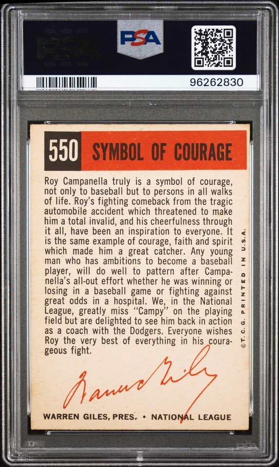 1959 TOPPS SYMBOL OF COURAGE #550 ROY CAMPANELLA PSA 4 | eBay
