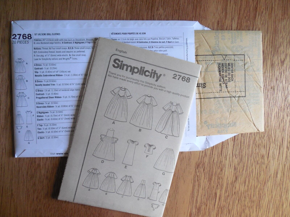 NEW Simplicity Pattern 2768 Colonial Gowns*Clothing for 18" Doll | eBay