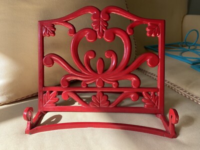 Cast Iron Red Enamel Covered Kitchen Recipe Cookbook Holder | eBay