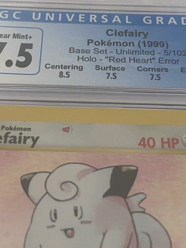 Pokemon Clefairy Holo 5/102 - Base Set Red Heart Error CGC 7.5 Misprint ...