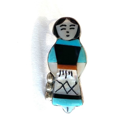 Sterling Silver Indian Inlay Pin - Lady Design | eBay
