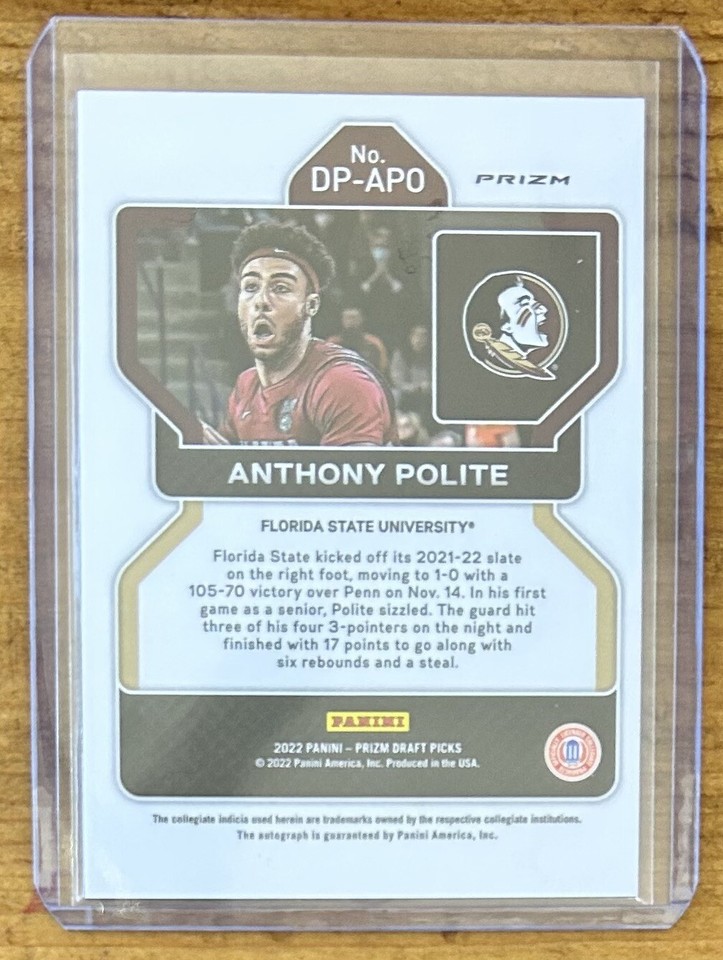 Anthony Polite Autograph Auto Panini Prizm Draft Picks #DO-APO 2022 | eBay