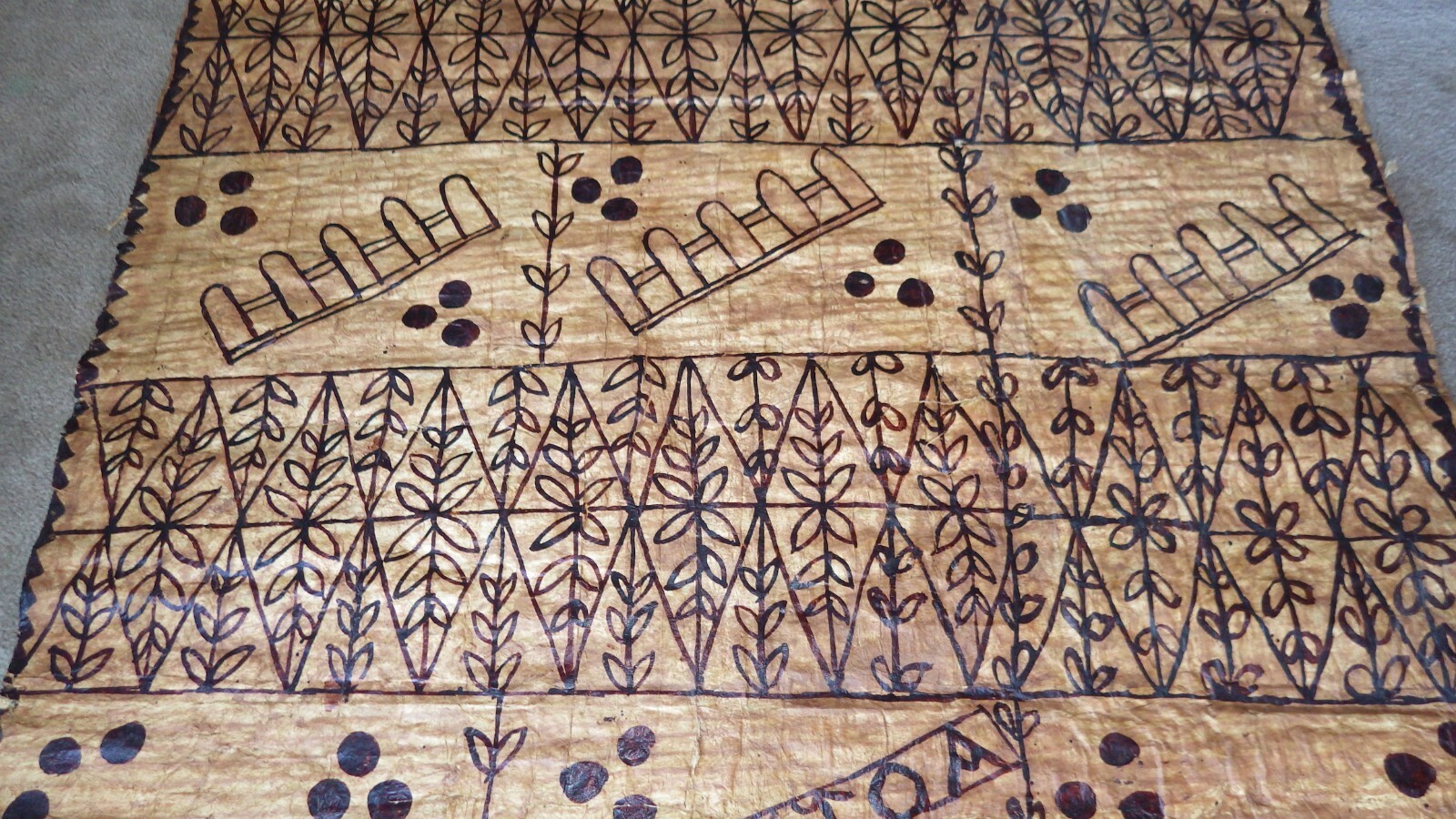 Old Large Vintage Tonga Island Tongan Ngatu Tapa Bark Cloth Koe Tokelau ...