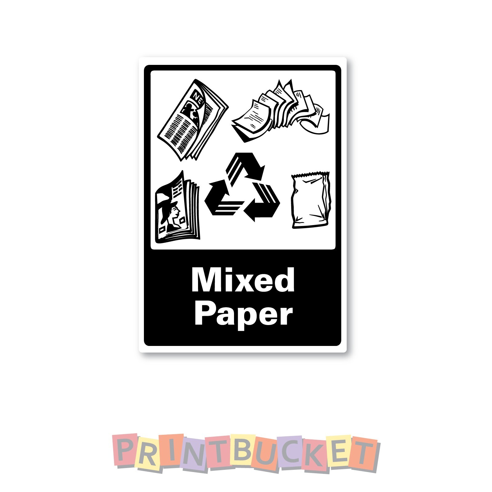 Mixed Paper recycling sticker 150mm Black quality water/fade proof ...