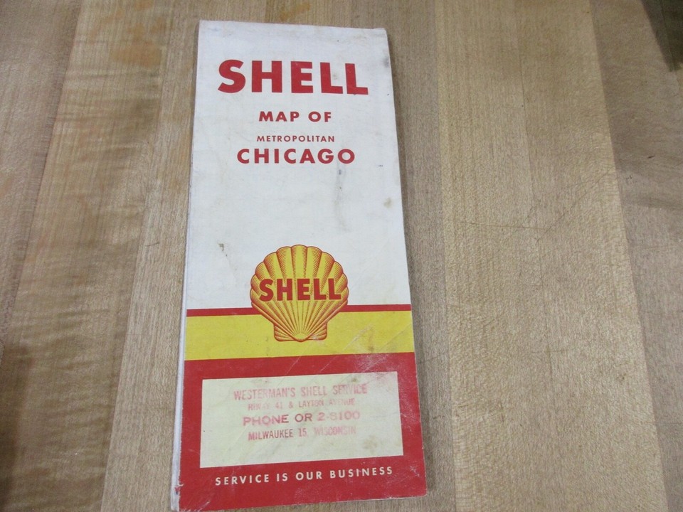 Vintage Shell Oil Map of Metropolitan Chicago Westerman's Milwaukee (r ...