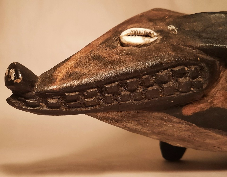 SLIT DRUM vtg wild boar pig pacific island tiki wood carving papua new ...