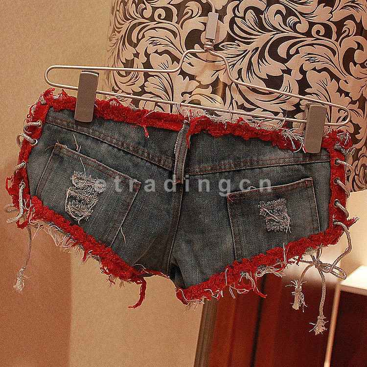 Hot Women Sides String Cross Mini Jeans Shorts Pants Trousers Denim Low ...